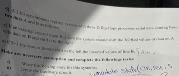 Solved A 3-bit synchronous register system with three D | Chegg.com