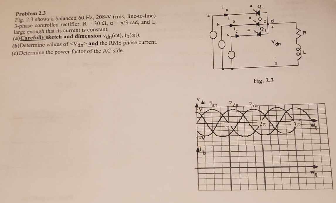 Solved Problem 2.3Fig. 2.3 ﻿shows a balanced 60Hz,208-V (ms, | Chegg.com