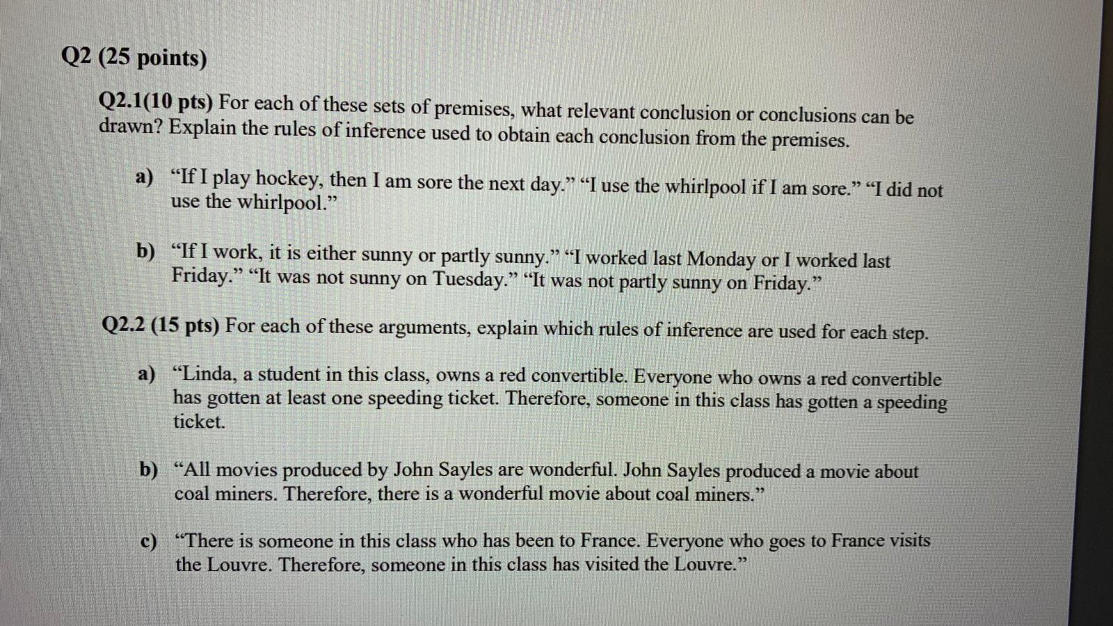 Solved Q2 (25 points) Q2.1(10 pts) For each of these sets of | Chegg.com