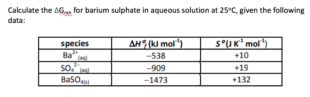 Solved Calculate the ΔGrxn for barium sulphate in aqueous | Chegg.com