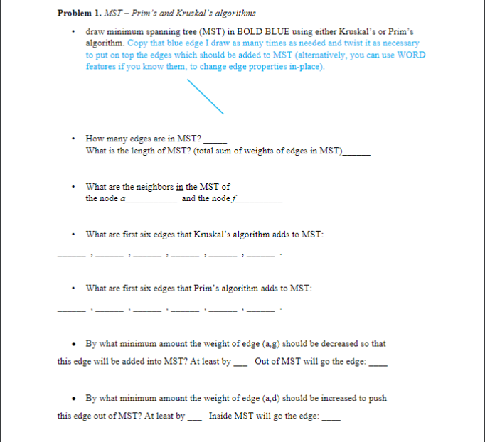 Solved Problem 1 Mst Prims And Kruskals Algorithms Draw