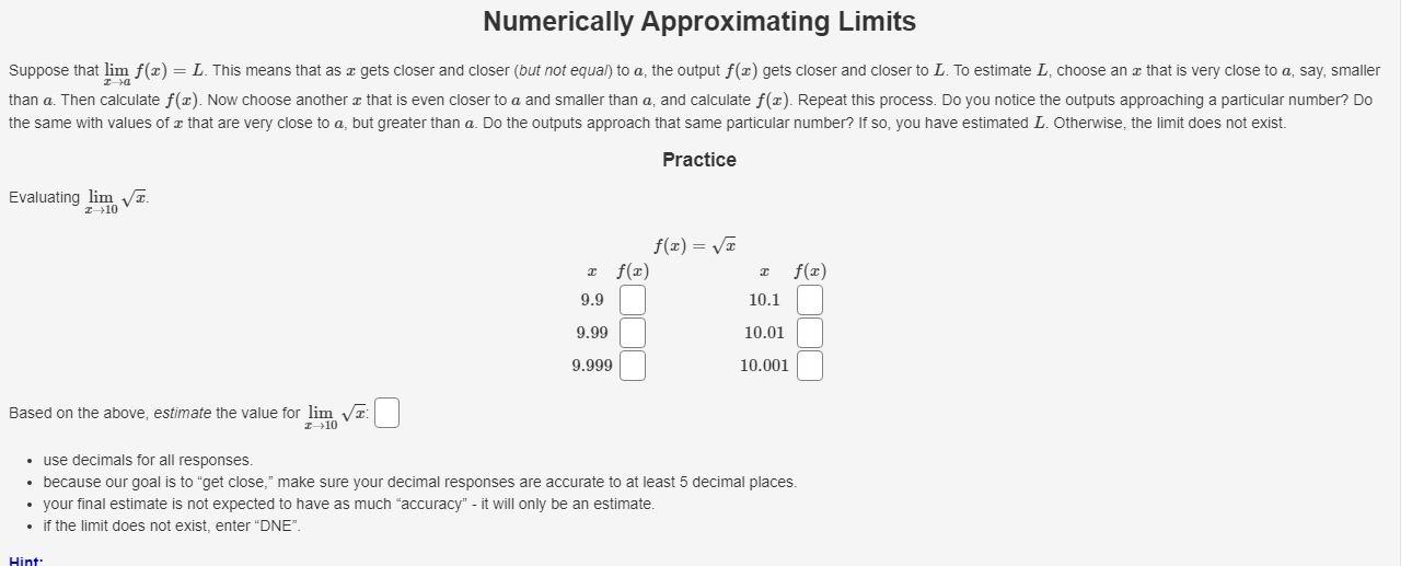 Solved Numerically Approximating Limits Suppose that lim | Chegg.com