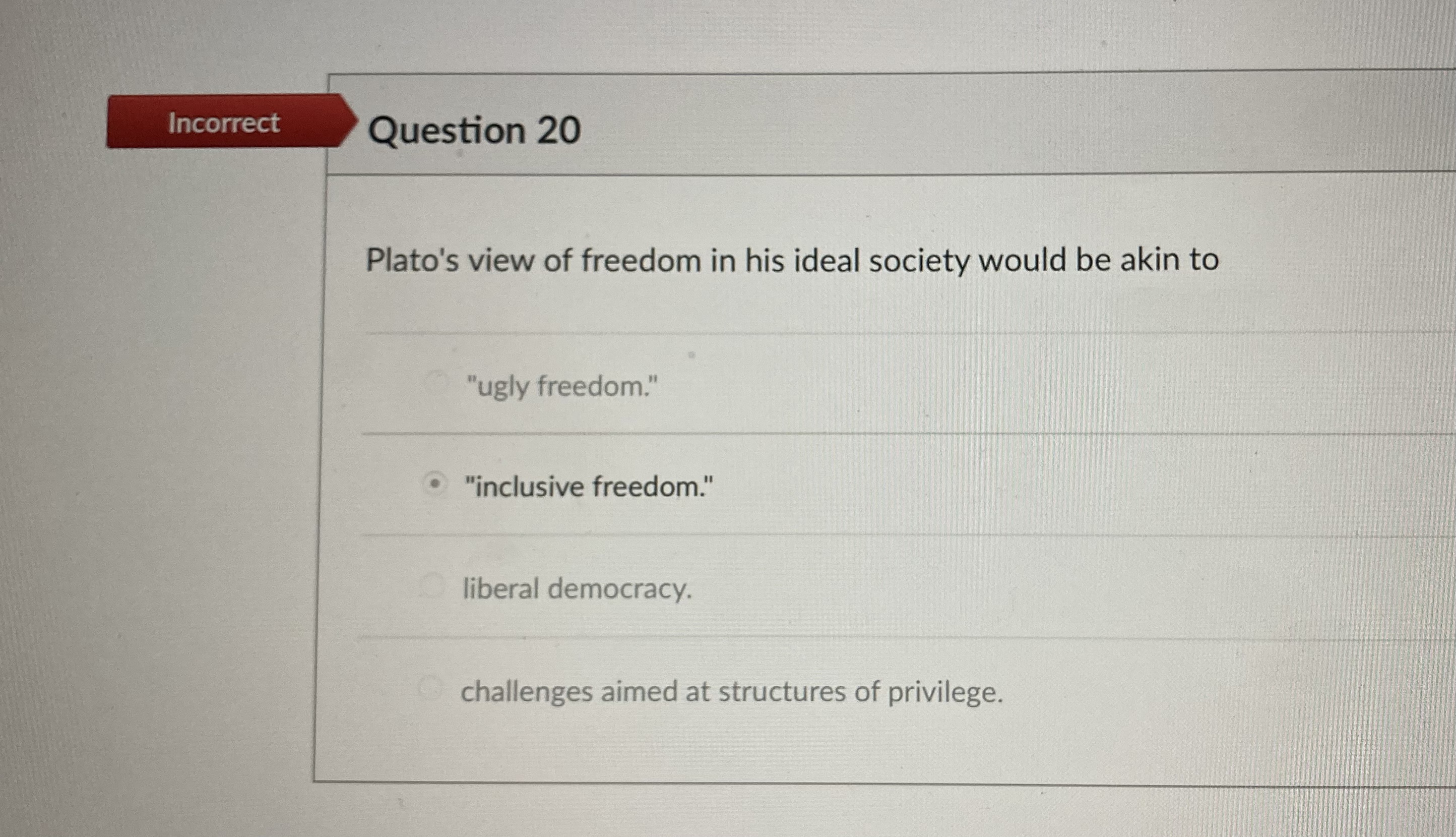 Plato's view of freedom in his ideal society would be | Chegg.com