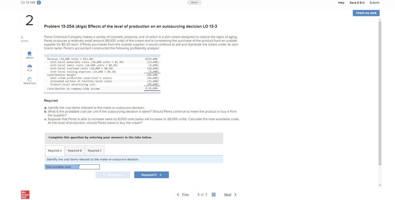 Solved Ch 13 HW Saved Help Save & Exit Submit Check my work | Chegg.com