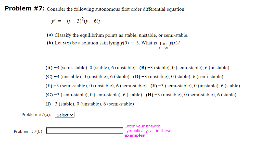 Solved Problem #7: Consider the following autonomous first | Chegg.com