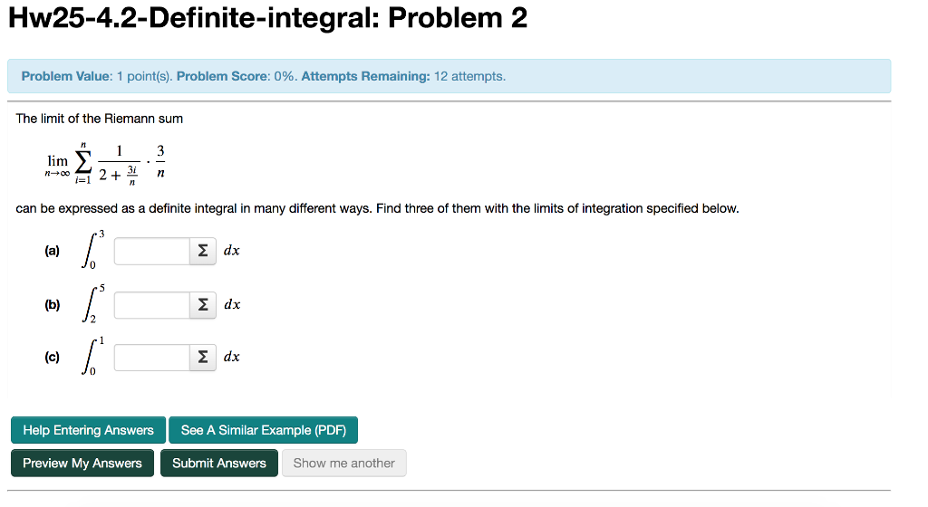Solved Hw25-4.2-Definite-integral: Problem 2 Problem Value: | Chegg.com