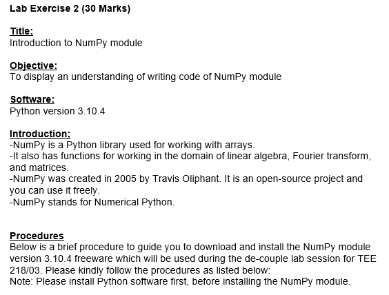Solved Lab Exercise 2 (30 Marks) Title: Introduction to | Chegg.com