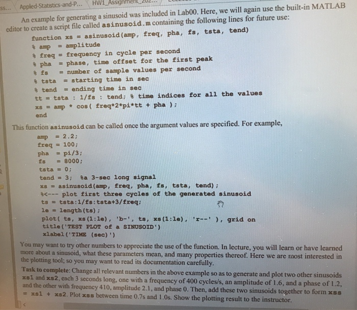 Solved An example for generating a sinusoid was included in | Chegg.com