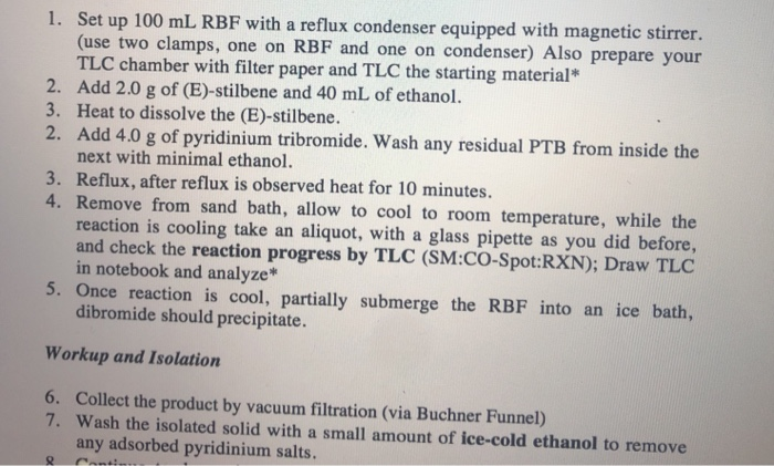 Solved 1. Set up 100 mL RBF with a reflux condenser equipped | Chegg.com