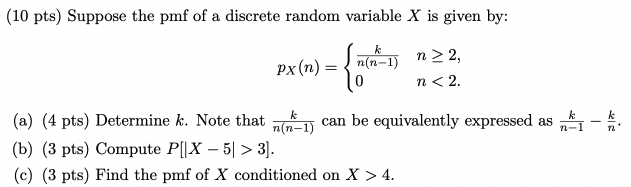 Solved (10 pts) Suppose the pmf of a discrete random | Chegg.com