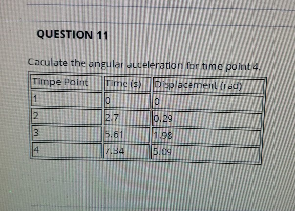 Solved QUESTION 11 Caculate the angular acceleration for | Chegg.com