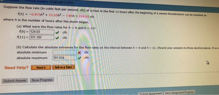 Solved Suppose the flow rate (in cubic feet per second, cfs) | Chegg.com