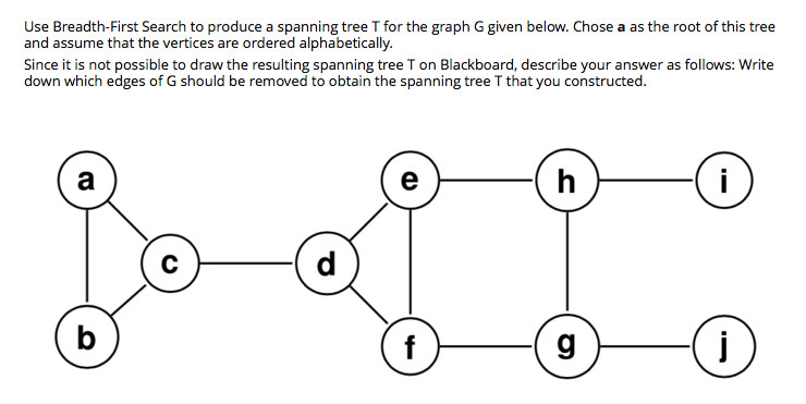 Solved Use Breadth-First Search to produce a spanning tree T | Chegg.com