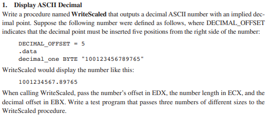 Solved 1. Display ASCII Decimal Write a procedure named | Chegg.com
