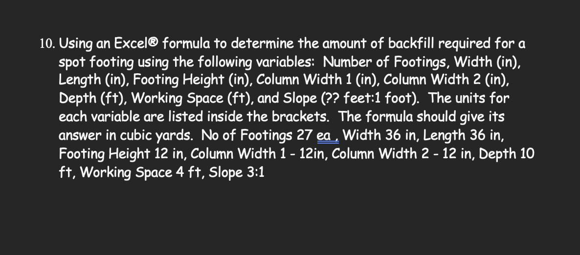 Solved 10. Using an Excel® formula to determine the amount | Chegg.com