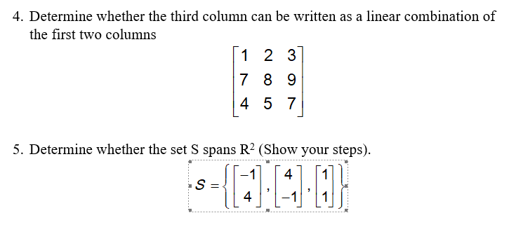 Solved Exercise (Linear Combination & Spanning Set) 1. Write | Chegg.com