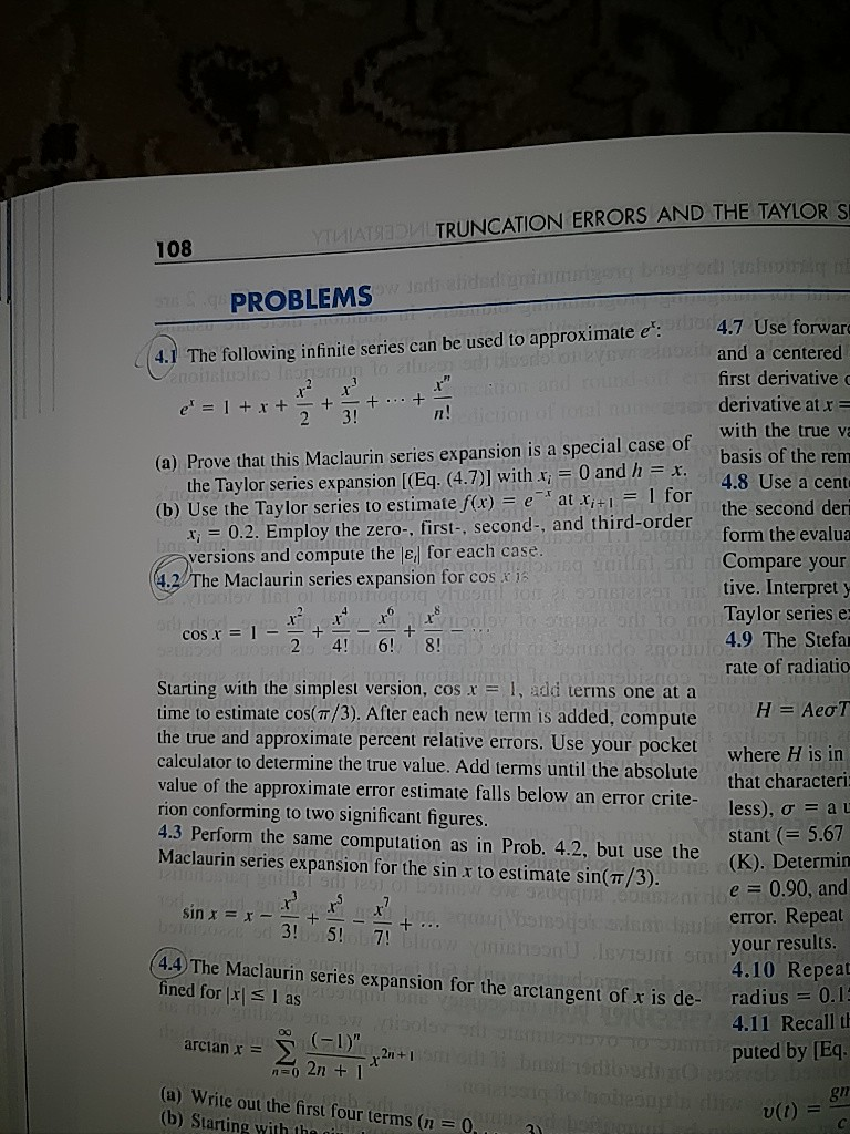 Solved TATA TRUNCATION ERRORS AND THE TAYLOR SI 108 PROBLEMS | Chegg.com