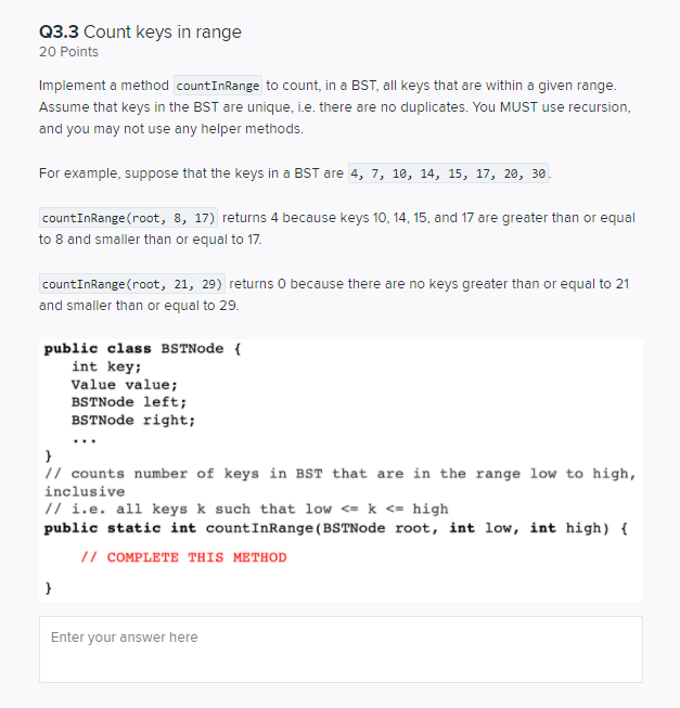 Solved Q3 Binary Search Tree (BST) 40 Points Q3.1 BST insert | Chegg.com