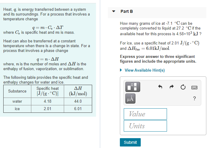 Solved Part B Heat, q, is energy transferred between a | Chegg.com