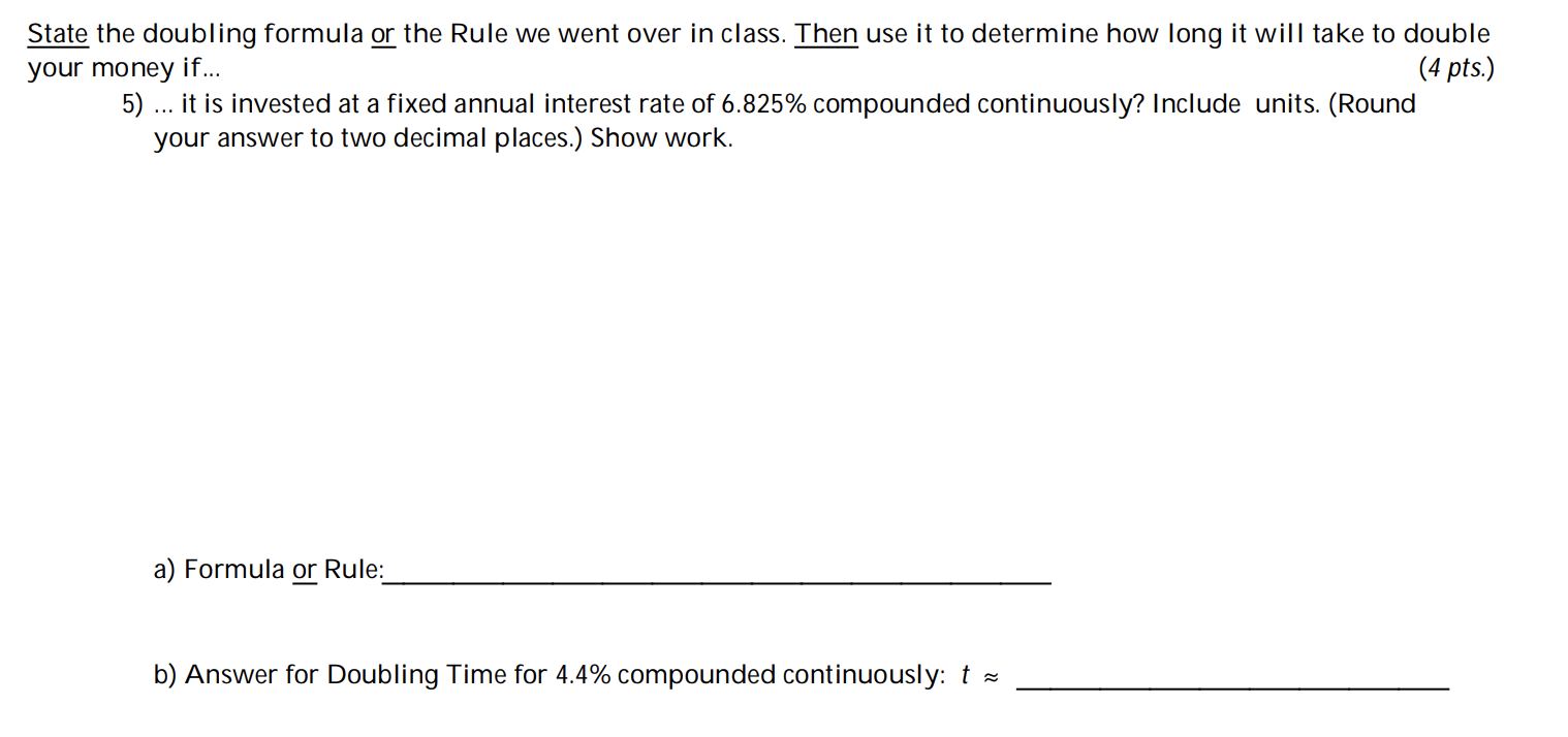 Solved State the doubling formula or the Rule we went over | Chegg.com