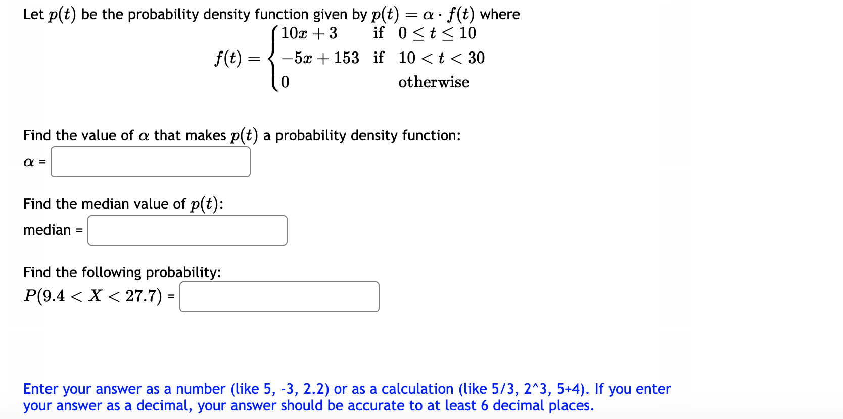 Let p(t) be the probability density function given by | Chegg.com