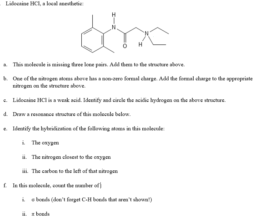 Solved Lidocaine HCl, a local anesthetic: H N um 'N Н. a. | Chegg.com