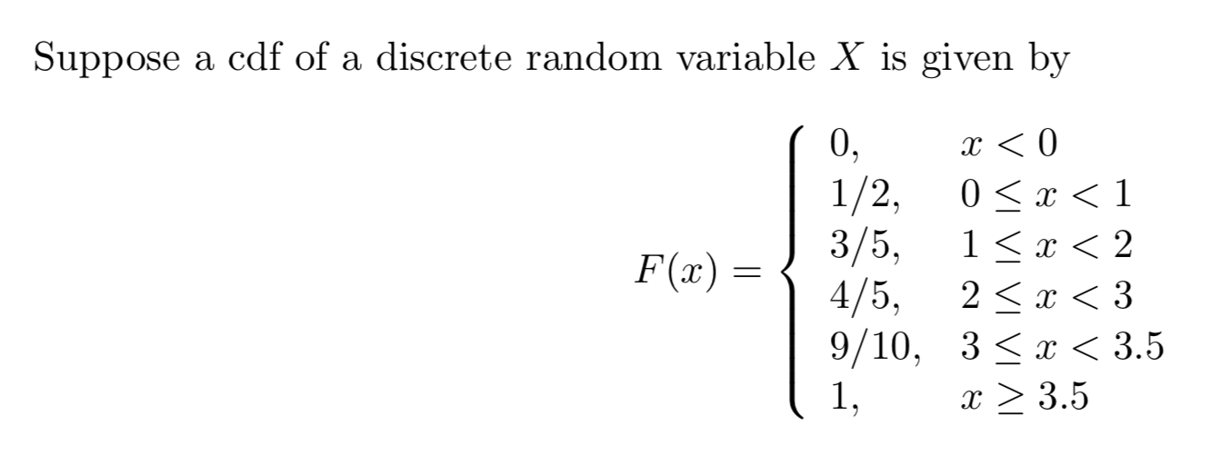 Solved Suppose a cdf of a discrete random variable X is | Chegg.com