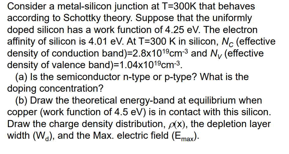 Solved Consider a metal-silicon junction at T=300 K that | Chegg.com