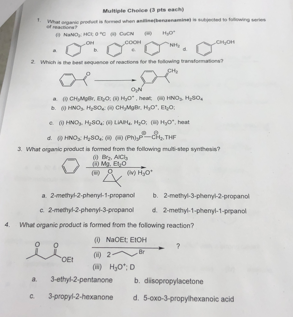 Solved Multiple Choice (3 pts each) 1. med when | Chegg.com