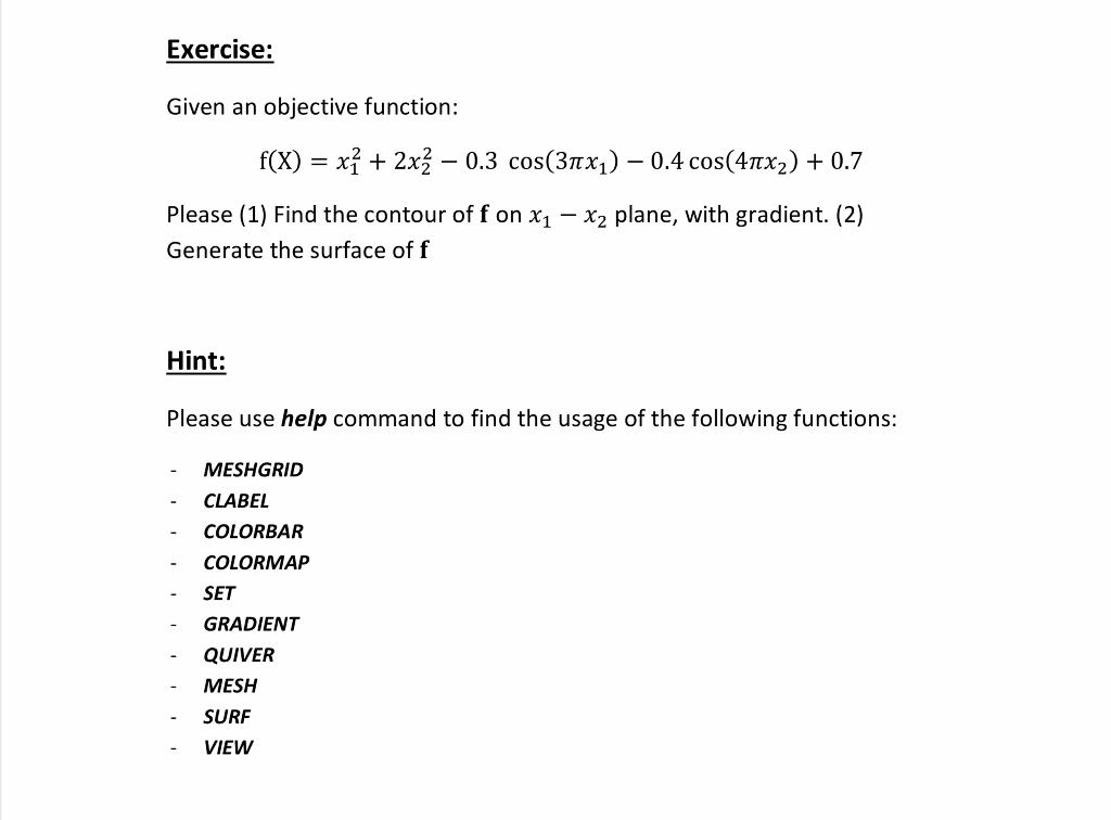 Exercise Given An Objective Function F X X}
