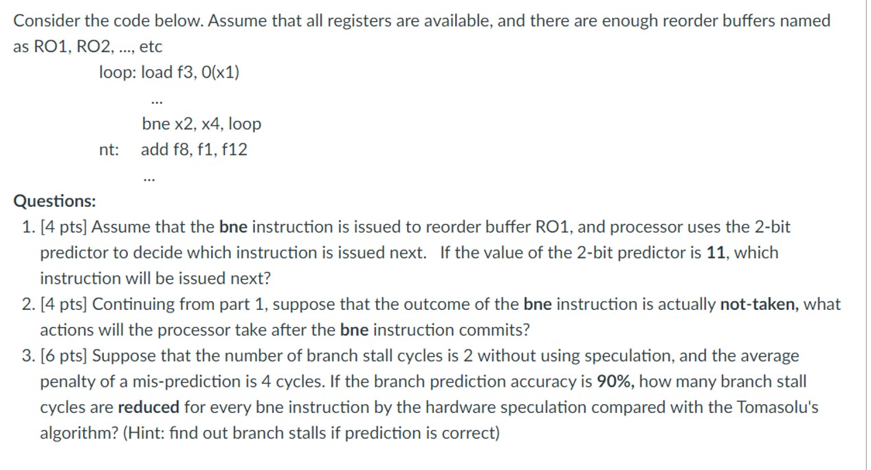 Solved Consider the code below. Assume that all registers | Chegg.com