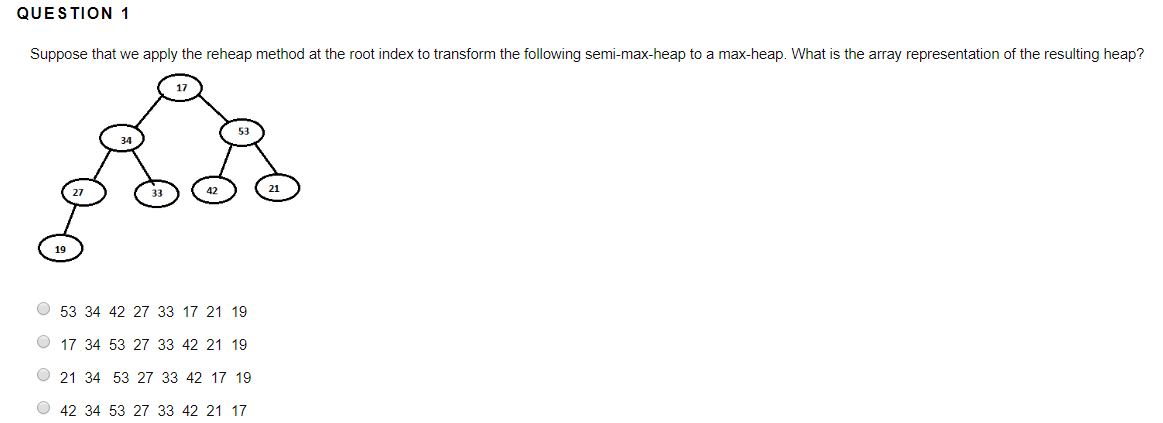 Solved QUESTION 1 Suppose that we apply the reheap method at | Chegg.com