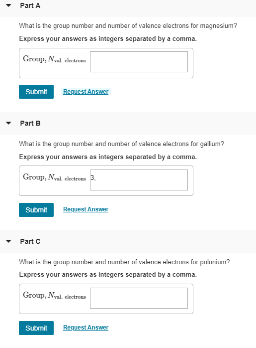 Solved Part A What is the group number and number of valence | Chegg.com