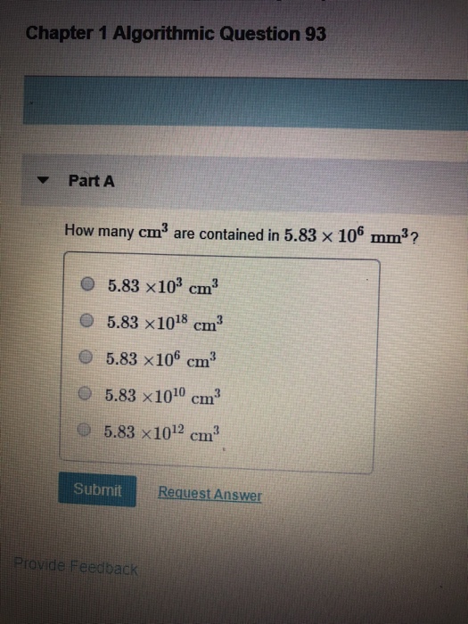 Solved Chapter 1 Algorithmic Question 93 Part A How many cm3 | Chegg.com