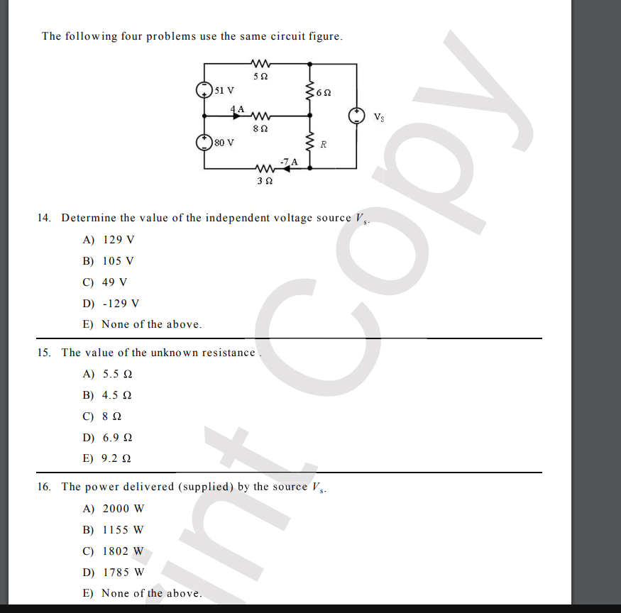 Solved The following four problems use the same circuit | Chegg.com
