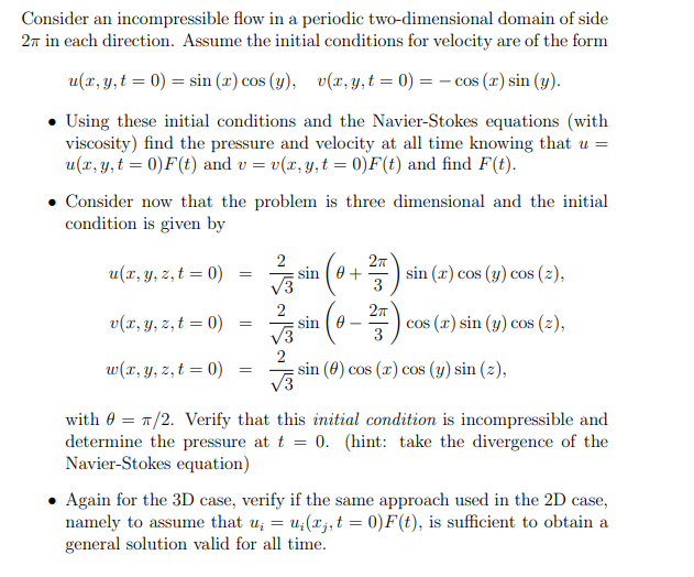 Solved Consider an incompressible flow in a periodic | Chegg.com