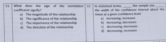 Solved 11. What does the sign of the correlation 12. In | Chegg.com