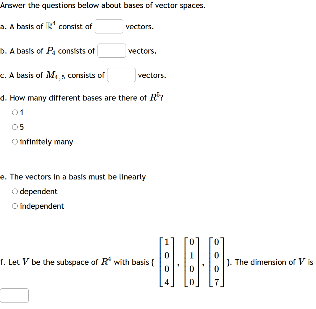 Solved Answer the questions below about bases of vector | Chegg.com