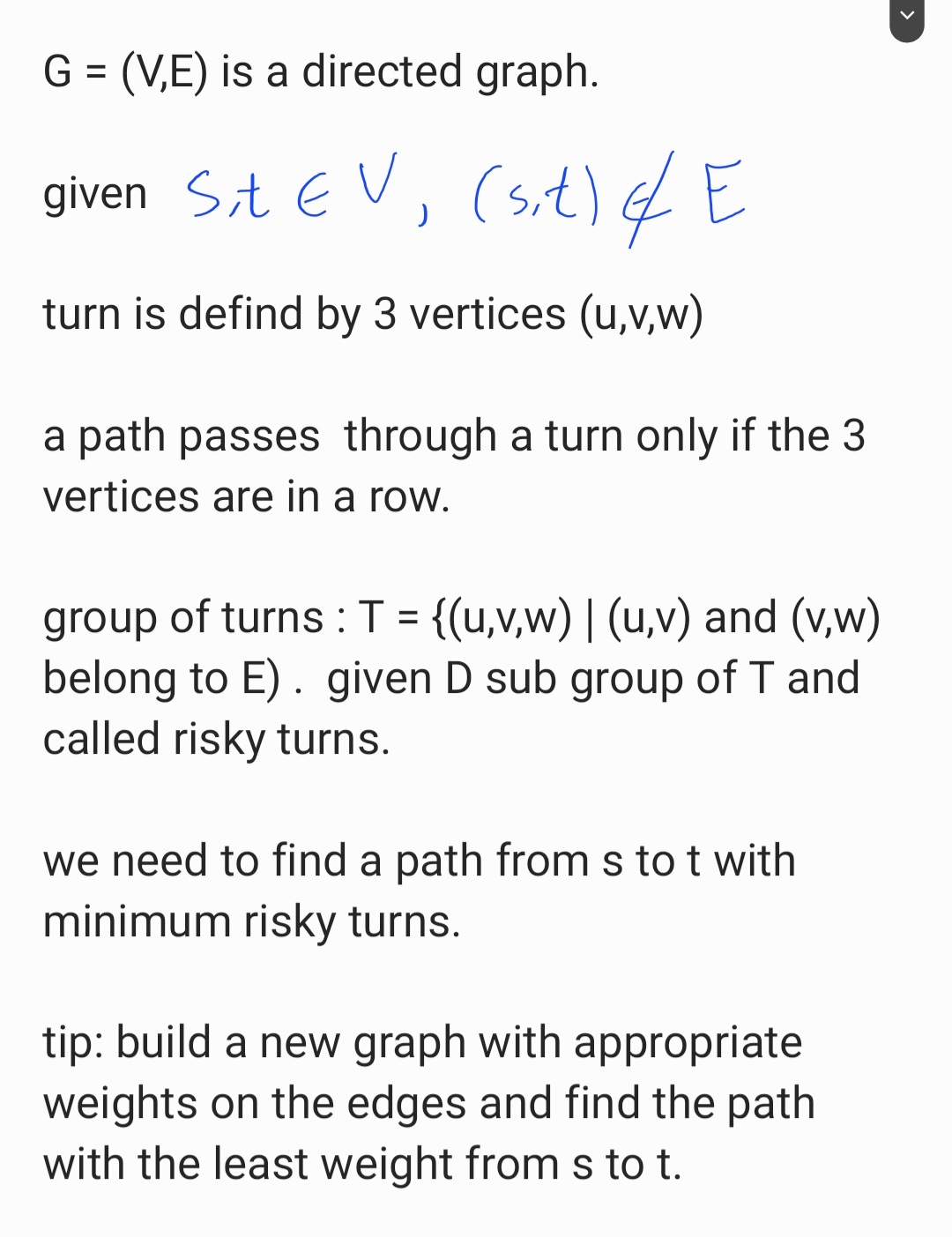 Solved G=(V,E) is a directed graph. given s,t∈V,(s,t)∈/E | Chegg.com