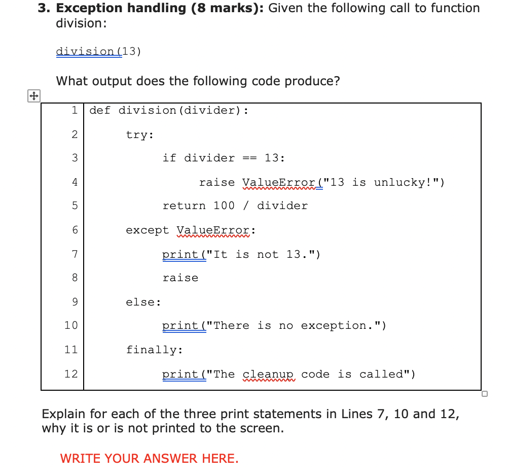 Solved 3 Exception Handling 8 Marks Given The Following 