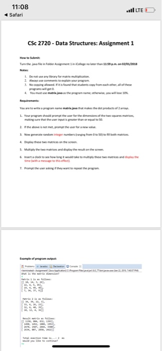 11:08 Safari CSc 2720-Data Structures: Assignment 1 | Chegg.com