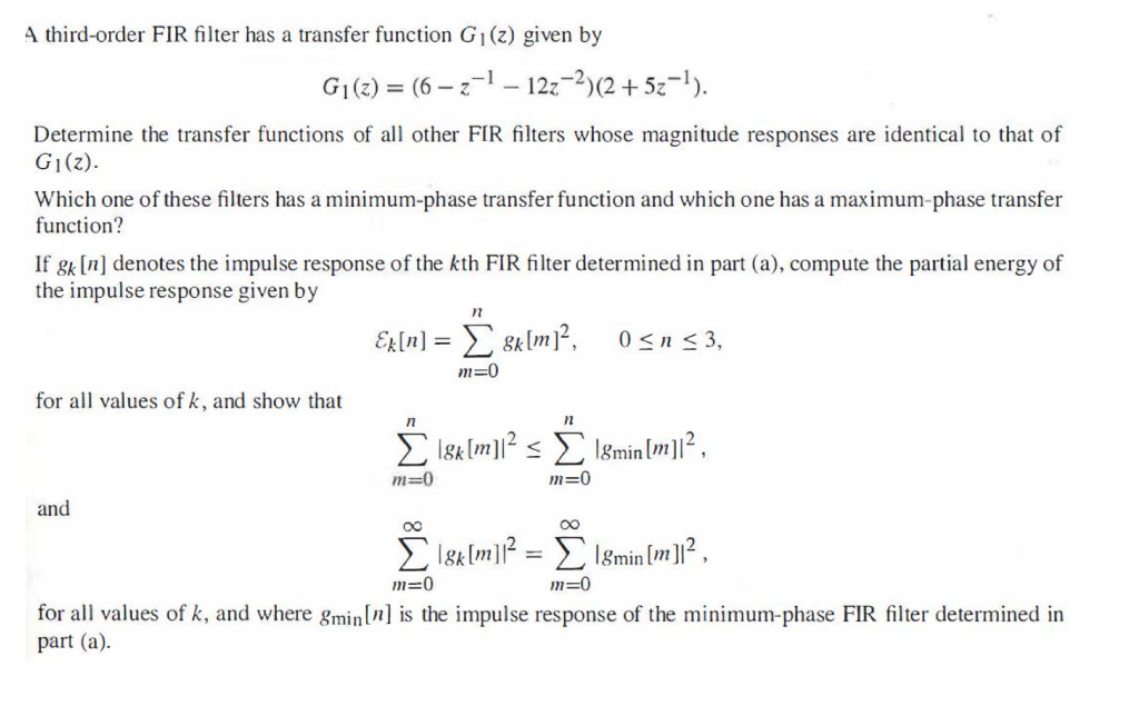 Solved A third-order FIR filter has a transfer function | Chegg.com