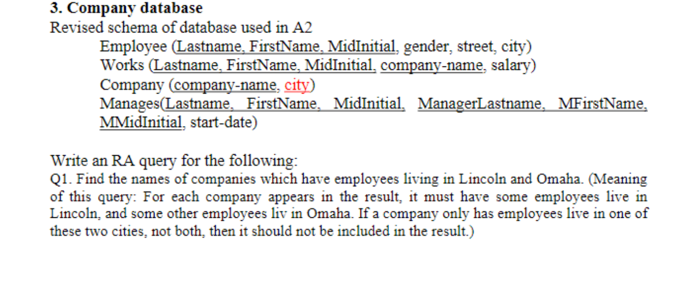 Solved 3. Company database Revised schema of database used | Chegg.com