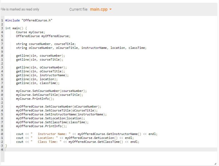 Solved Given maino, derine a course base class with | Chegg.com