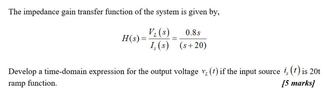 Solved The impedance gain transfer function of the system is | Chegg.com