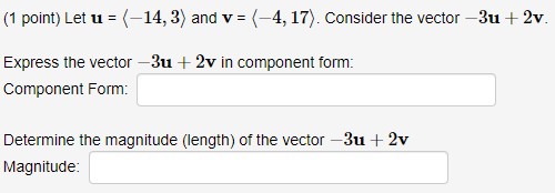 (1 point) Let u= −14,3 and v= −4,17 . Consider the | Chegg.com