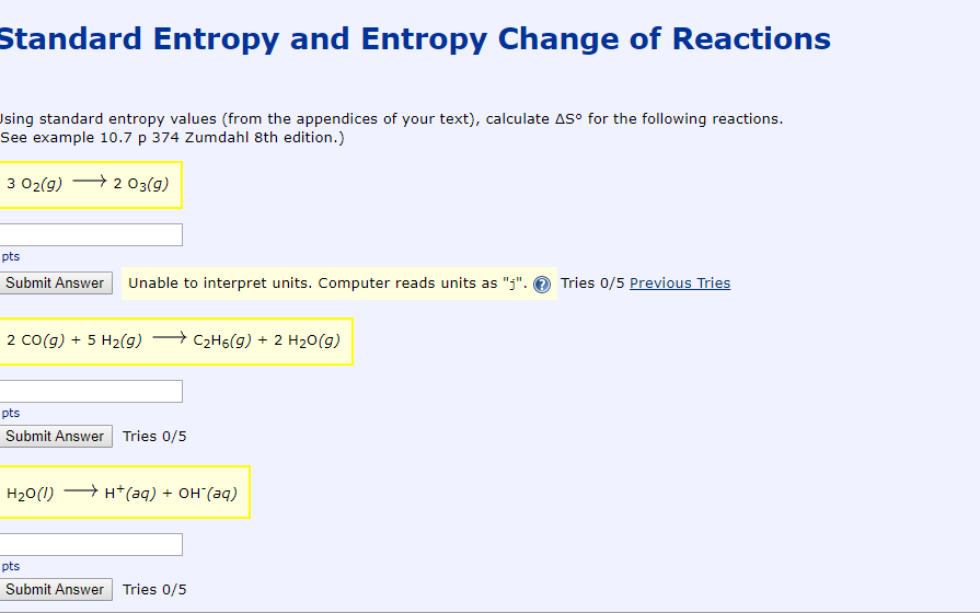 Solved Standard Entropy and Entropy Change of Reactions sing | Chegg.com