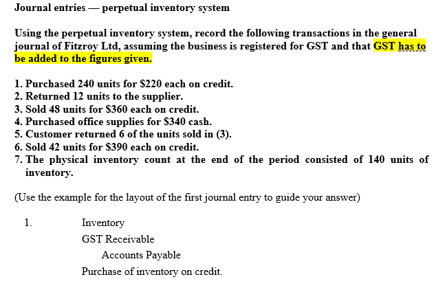 Solved Journal entries — perpetual inventory system Using | Chegg.com