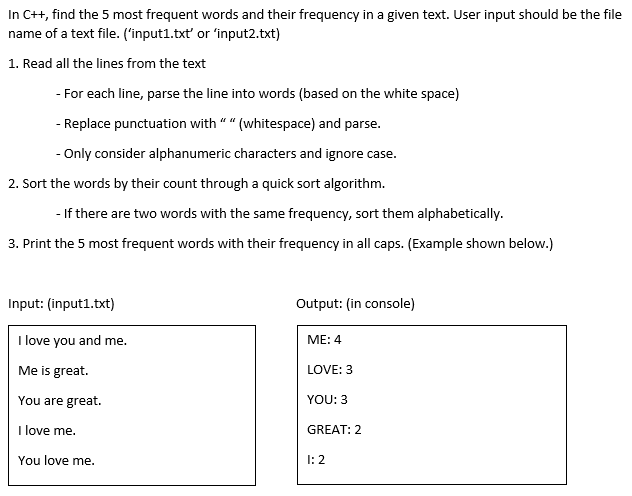 Solved In C++, find the 5 most frequent words and their | Chegg.com
