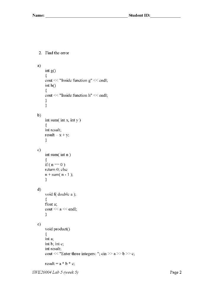 Solved Name: Student ID: SWE20004 Technical Software | Chegg.com